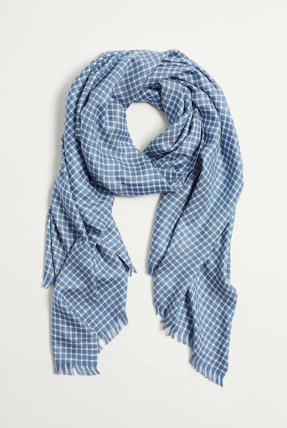 Lake Blue Yarn Dyed Check Scarf - WOMEN Hats & Scarves | Trenery