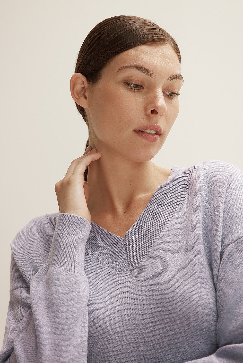 Lilac V Neck Double Knit Pullover - WOMEN Knitwear | Trenery