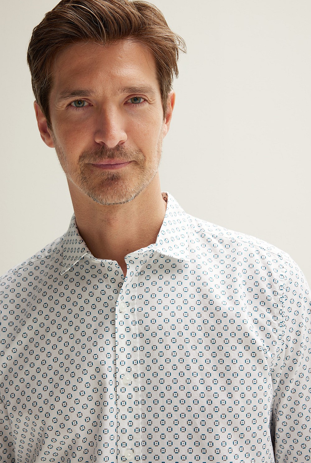 White Regular Fit Square Geometric Print Shirt - MEN Shirts | Trenery