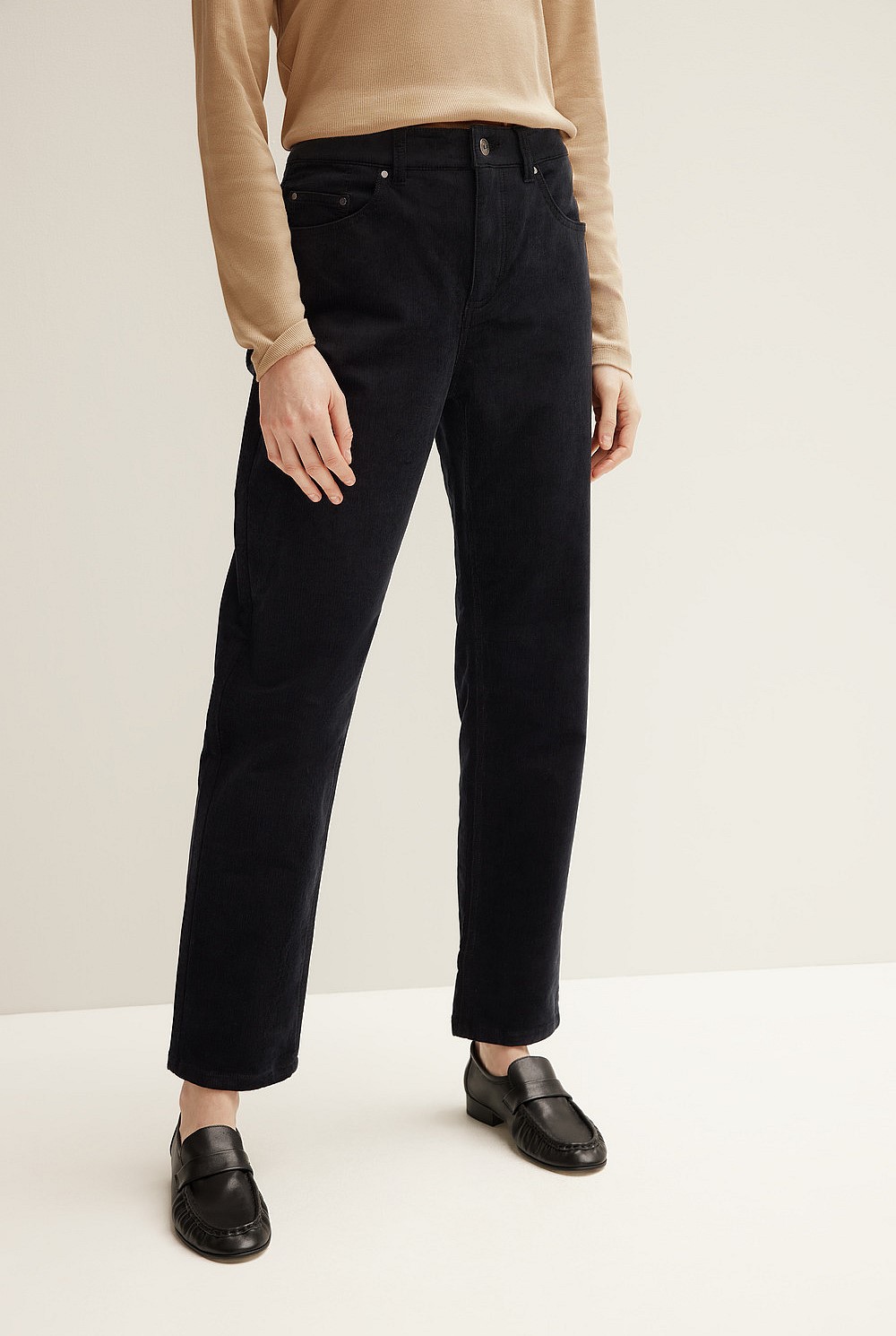 Black Cord Boyfriend Pant - WOMEN Pants | Trenery