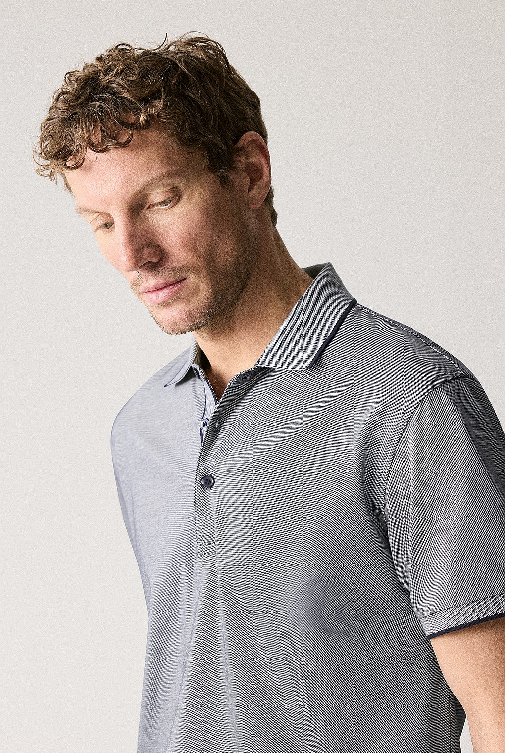 Navy Mercerised Cotton Pique Polo - MEN T-Shirts | Trenery