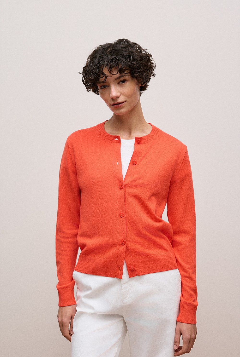 Fiesta Red Merino Classic Crew Cardigan - WOMEN Cardigans | Trenery