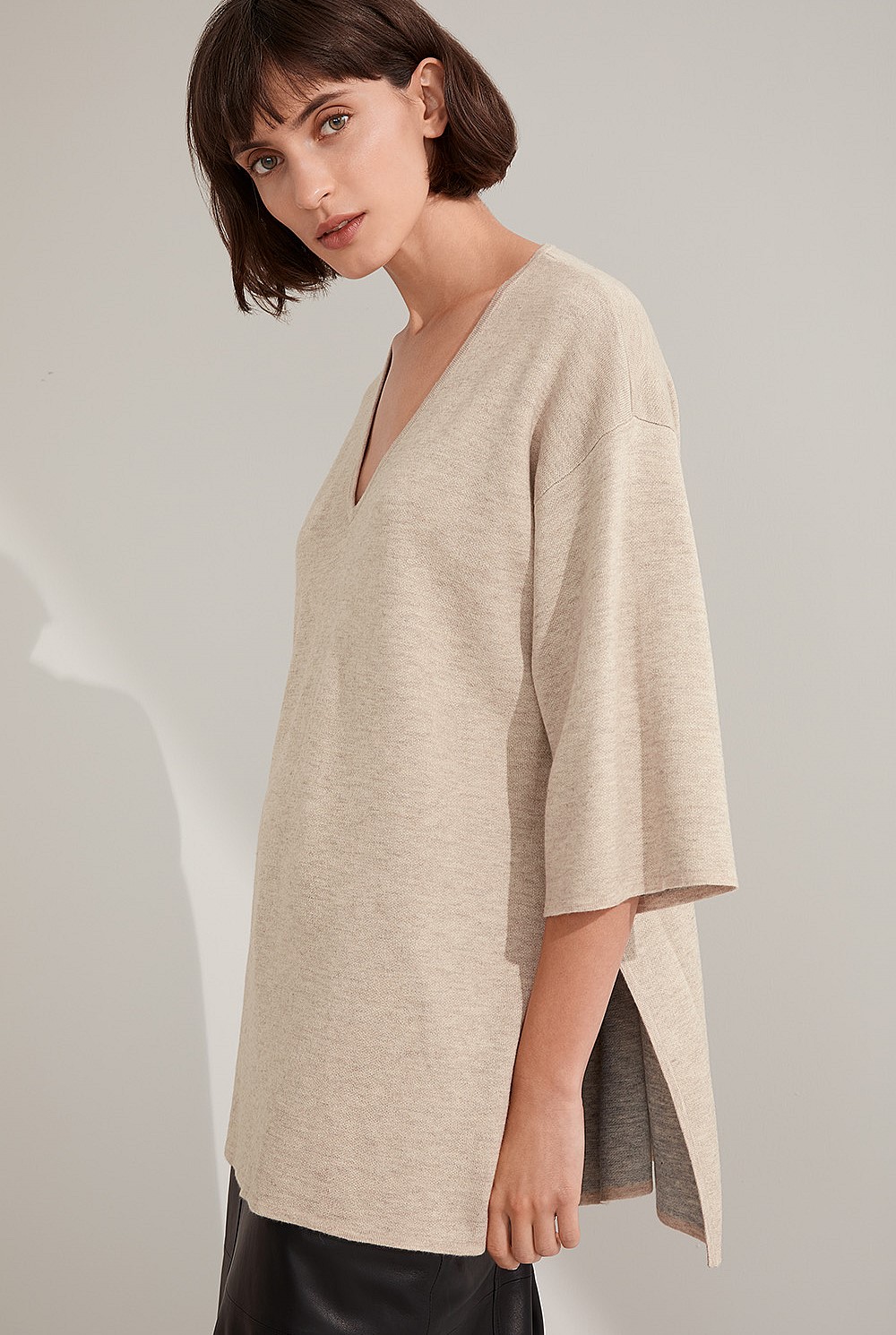 Oatmeal Marle Double Knit Wool Blend Tunic - WOMEN Knitwear | Trenery