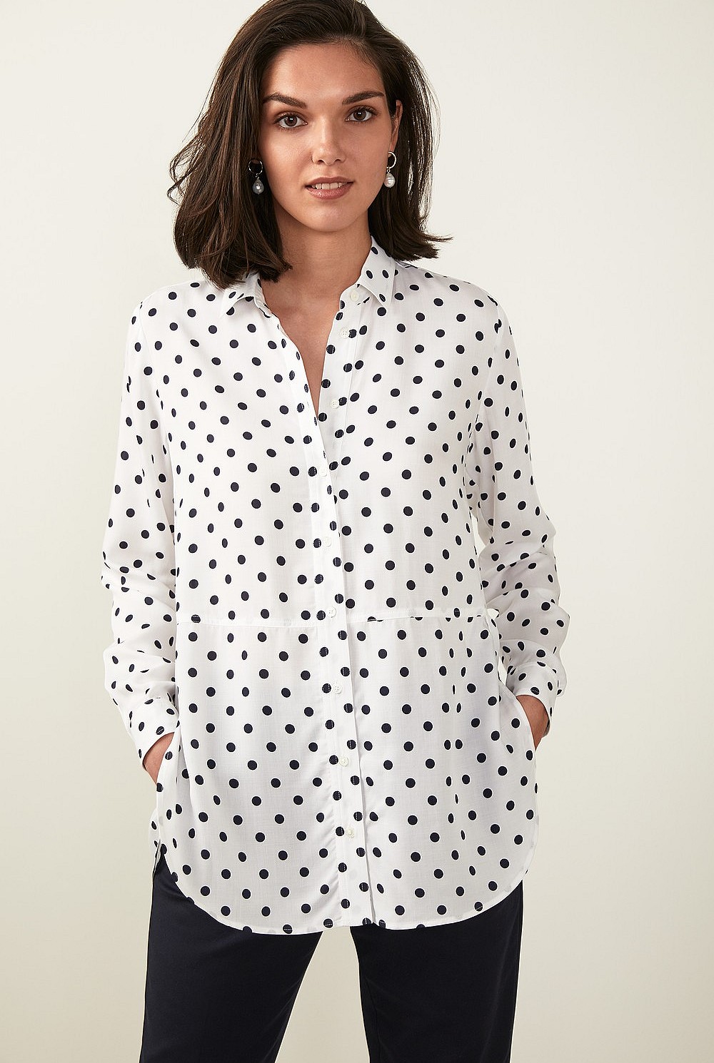 Night Sky Spotted Modal Shirt - WOMEN Shirts | Trenery