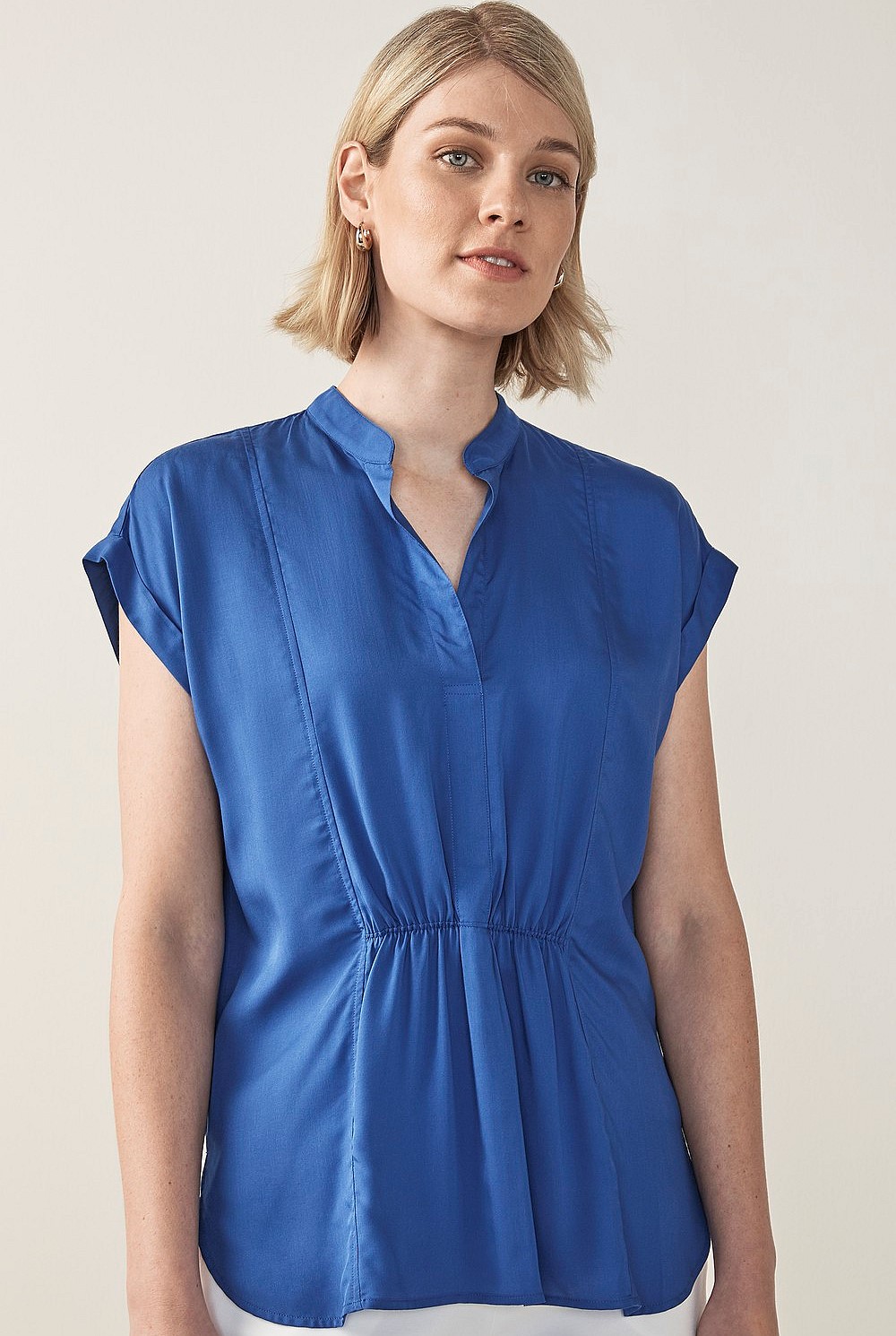 Venice Blue Modal Gathered Front Top - WOMEN Shirts | Trenery
