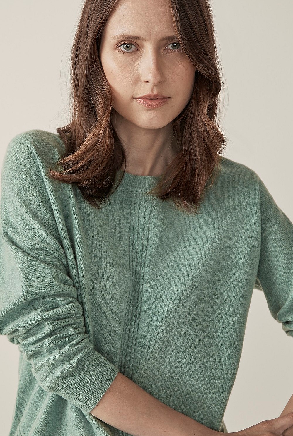 Pale Green Wool Blend Dolman Knit - WOMEN Knitwear | Trenery