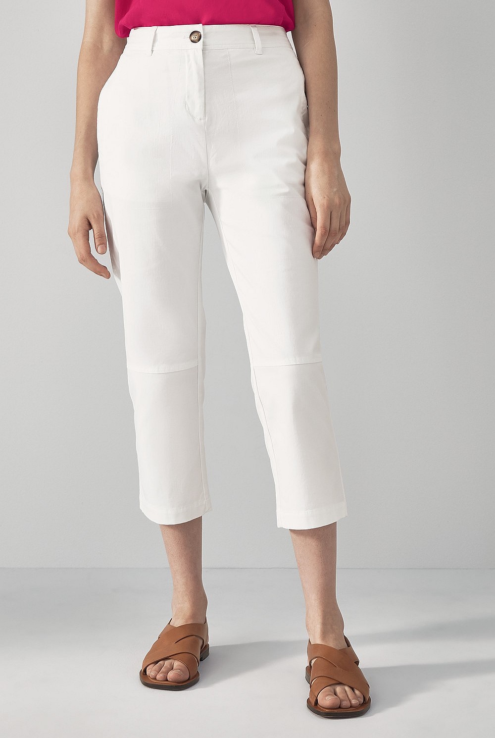 White Cotton Capri Pant - WOMEN Pants | Trenery
