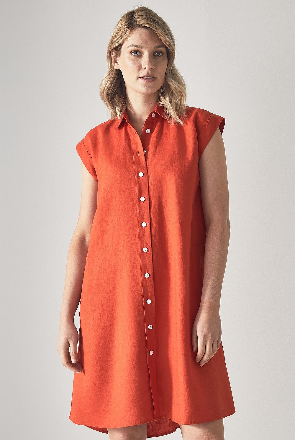Tangelo Linen A-Line Shirt Dress - WOMEN Dresses | Trenery