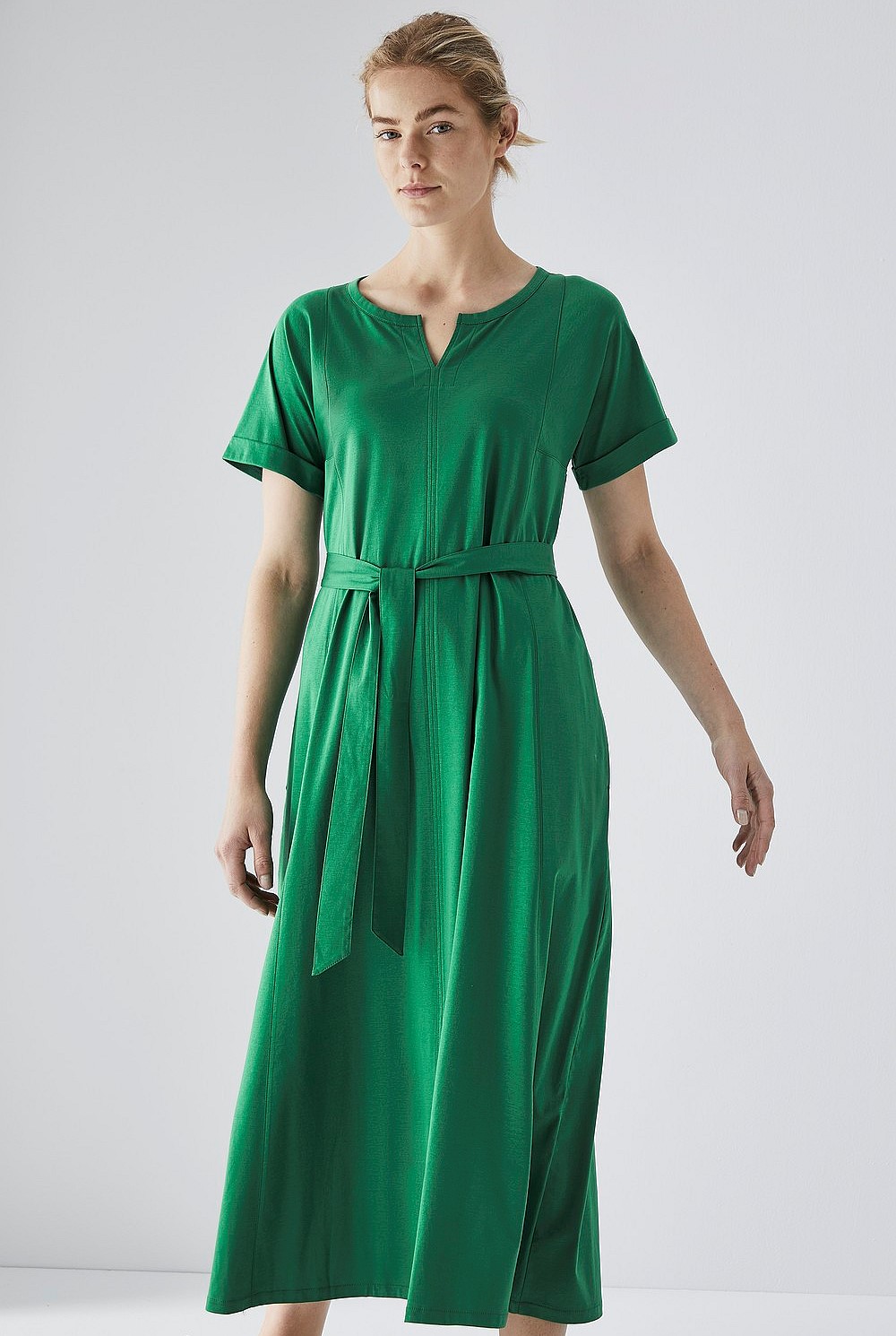 Amazon Green Cotton Interlock Dress - WOMEN Dresses | Trenery