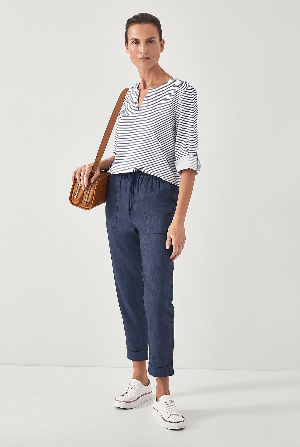 Night Sky Cotton Modal Stripe Vent Neck Top - WOMEN Shirts | Trenery