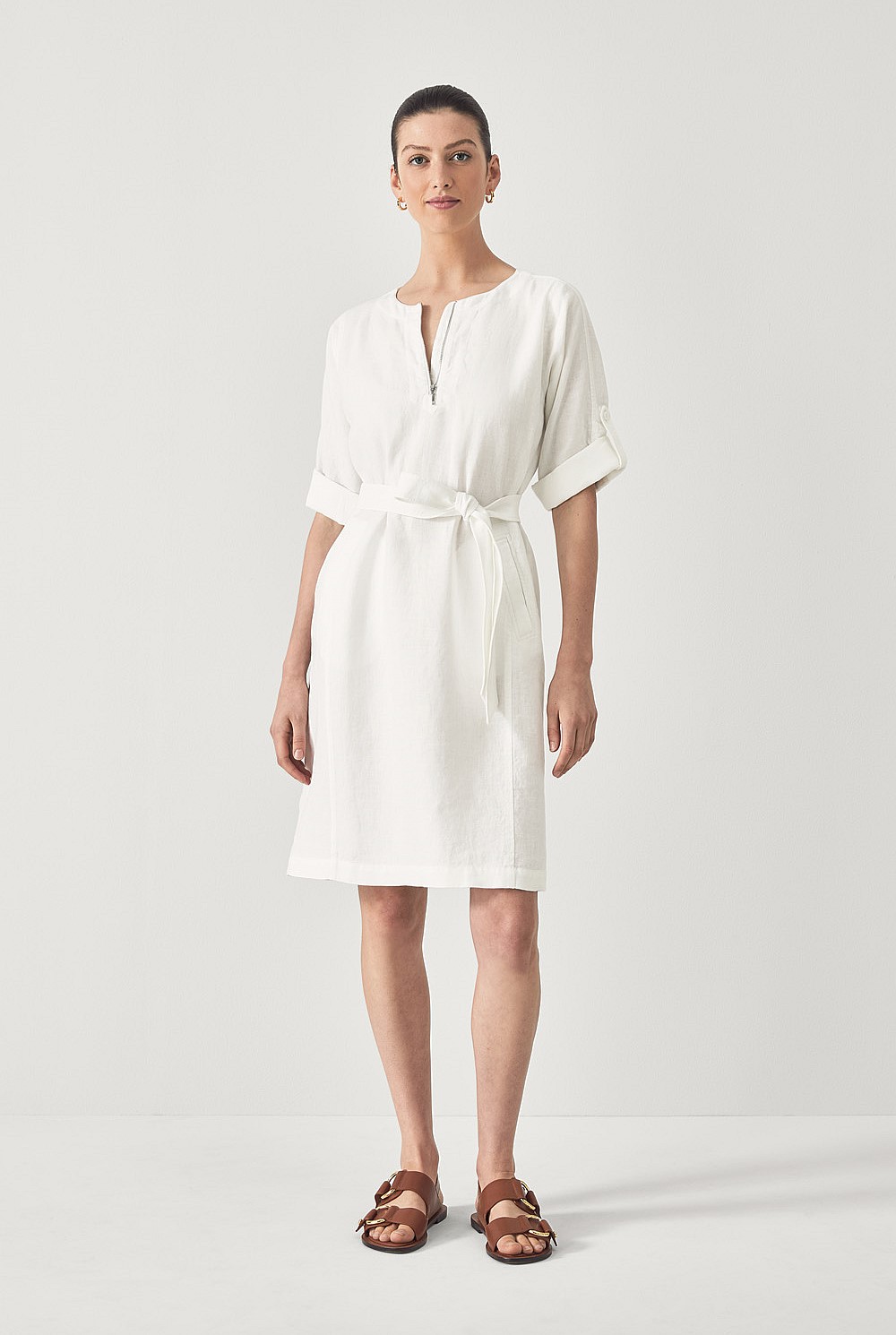 White Linen Dolman Sleeve Dress - WOMEN Dresses | Trenery