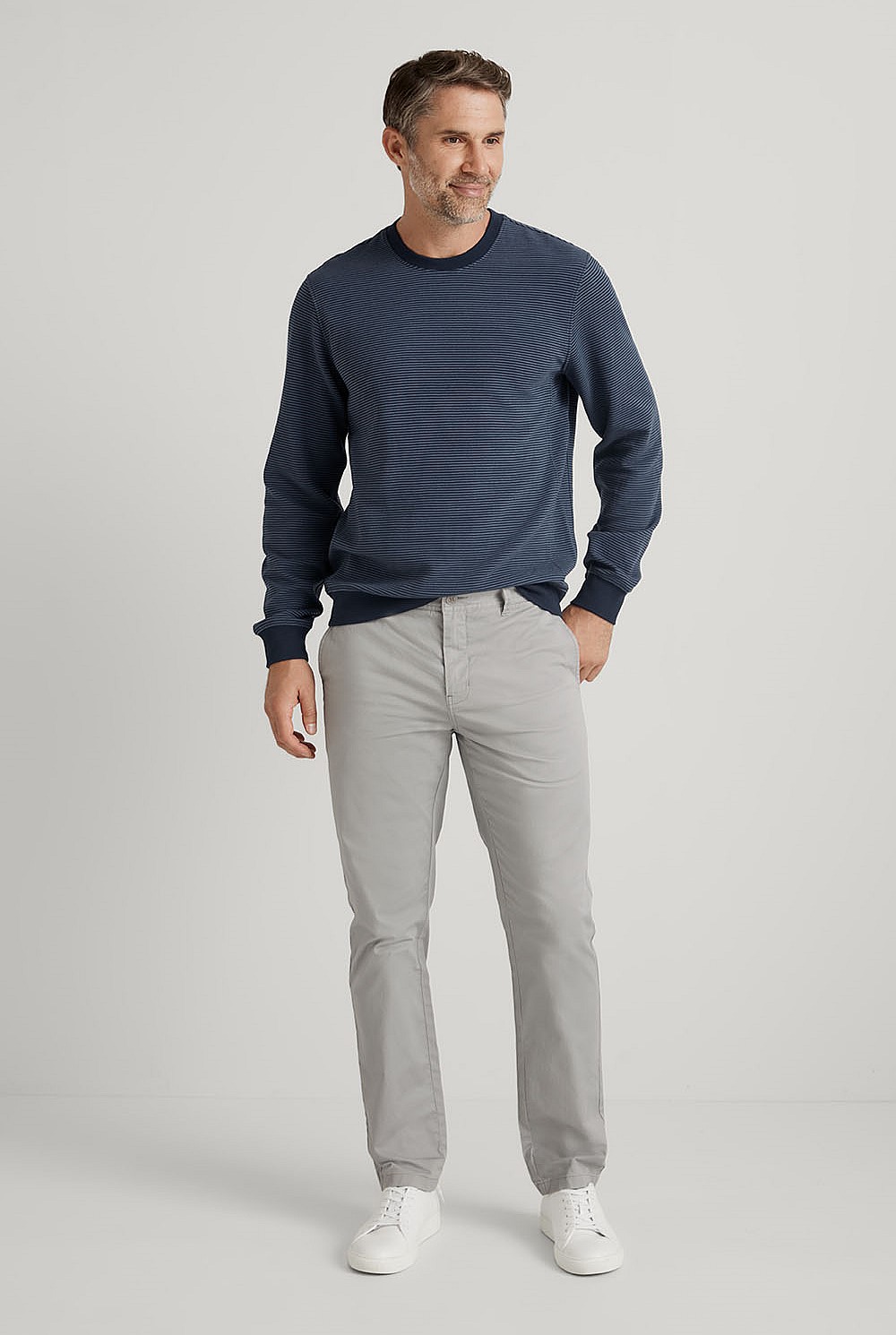 Navy Textured Crew Neck Sweat - MEN Sweats | Trenery