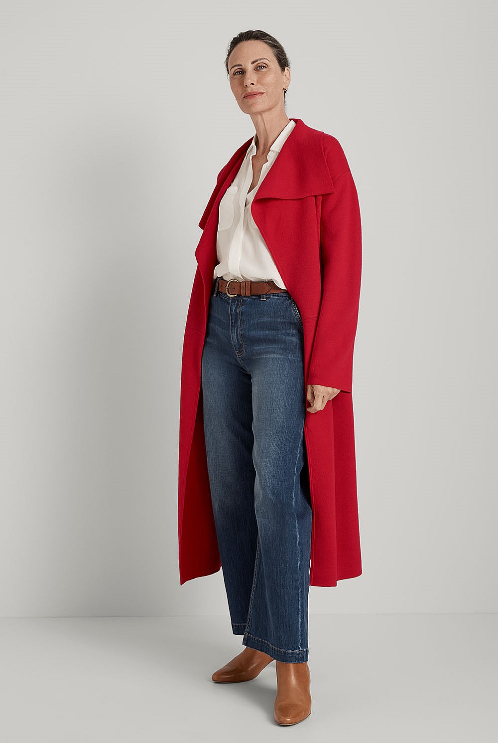 Red Double Knit Waterfall Cardigan - WOMEN Cardigans | Trenery