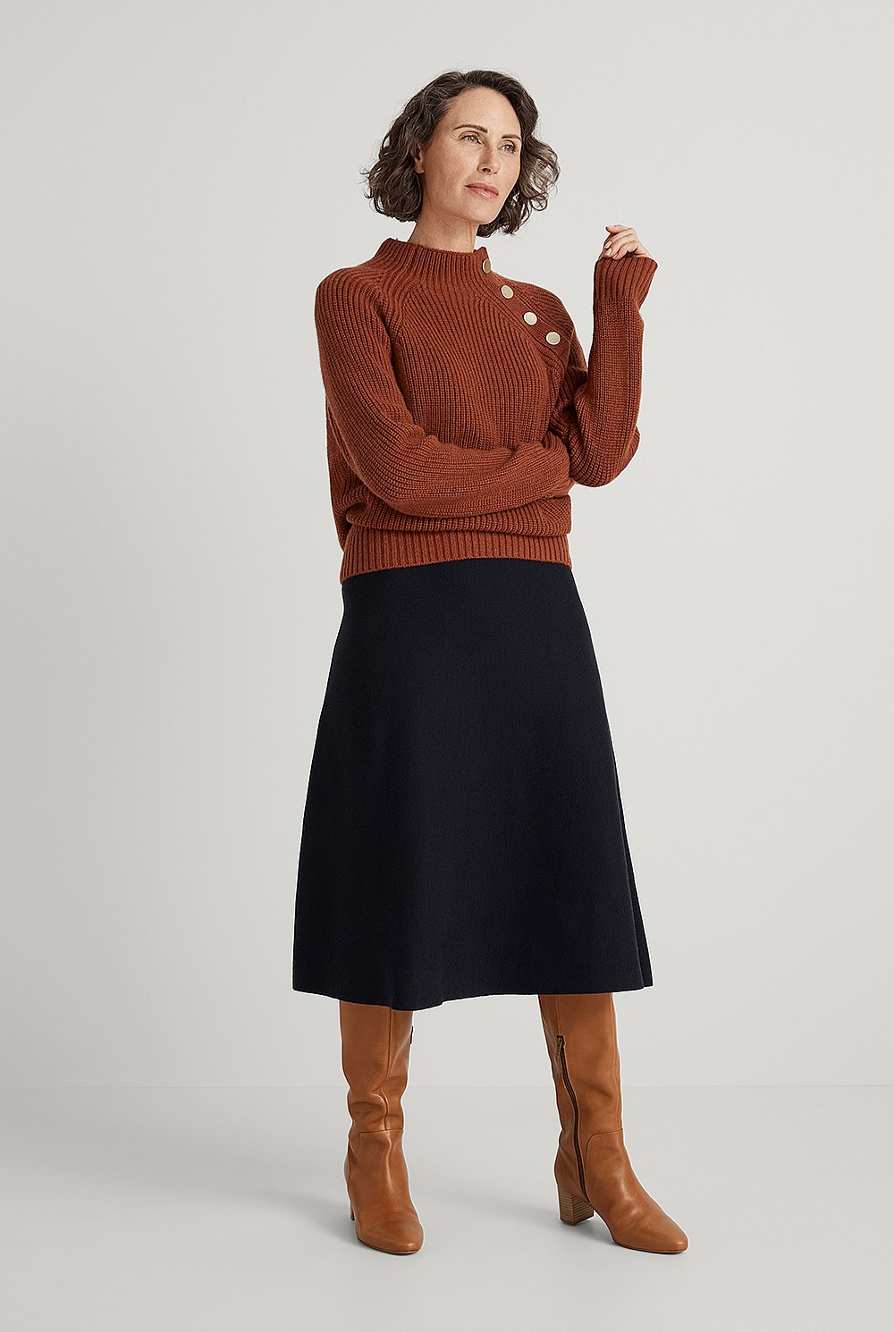 Cinnamon Merino Button Detail Pullover - WOMEN Knitwear | Trenery
