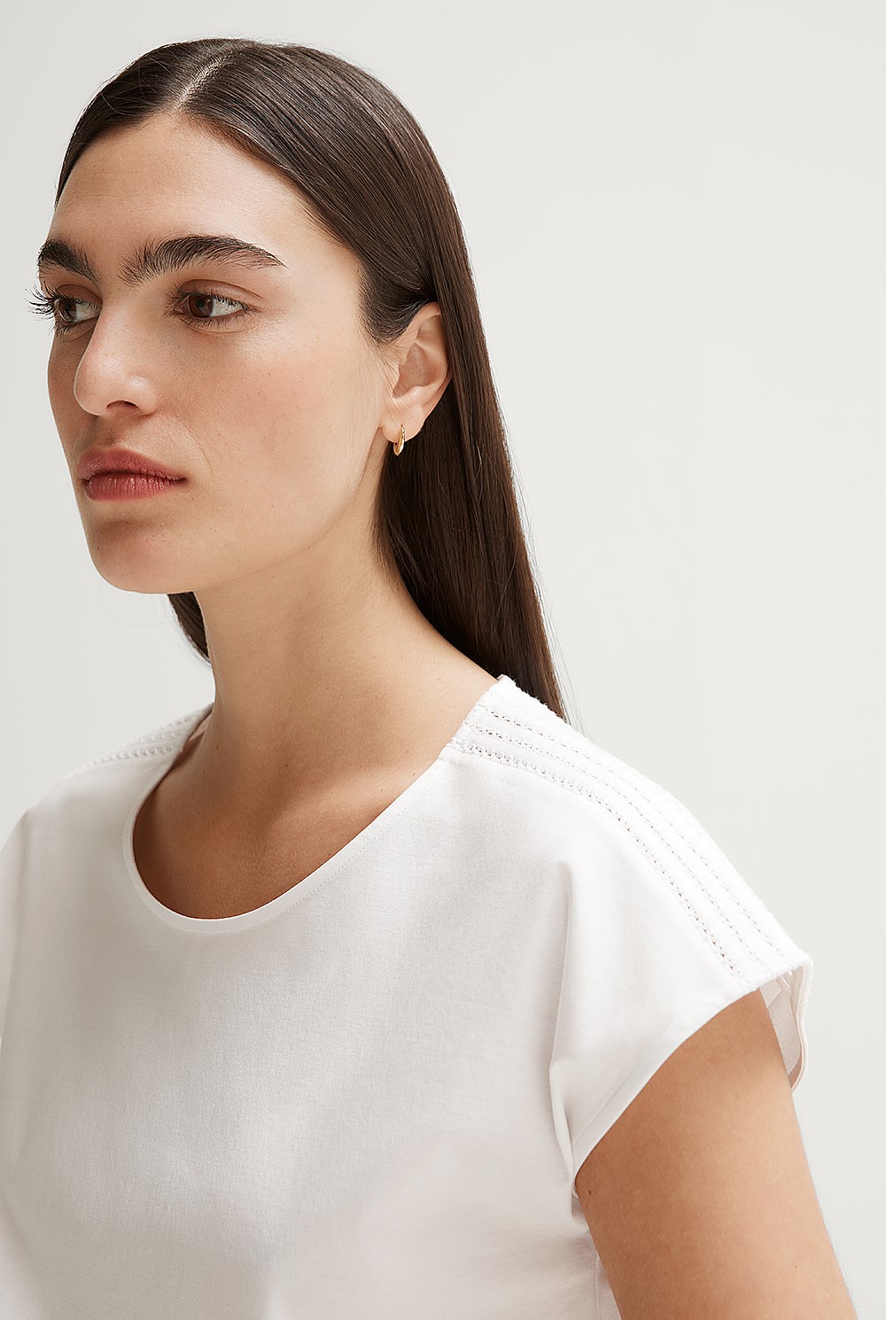 White Cotton Interlock Shoulder Detail T-shirt - WOMEN T-Shirts & Tops ...