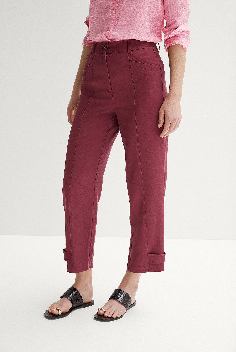Burgundy Tab Hem Pant - WOMEN Pants | Trenery