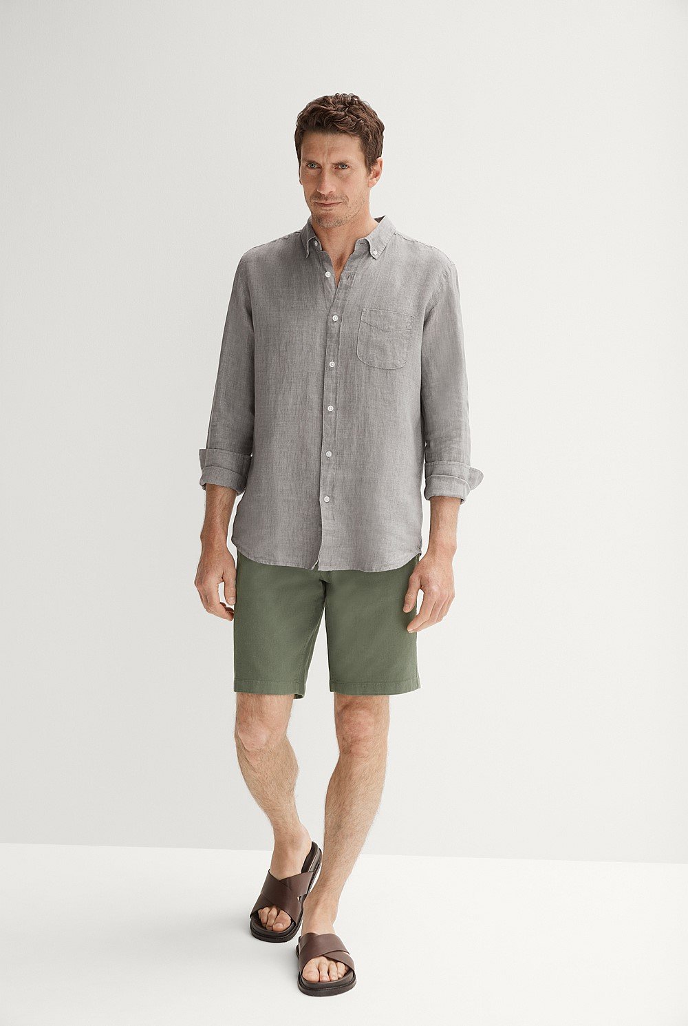 Khaki Green Textured Longline Short - MEN Shorts | Trenery