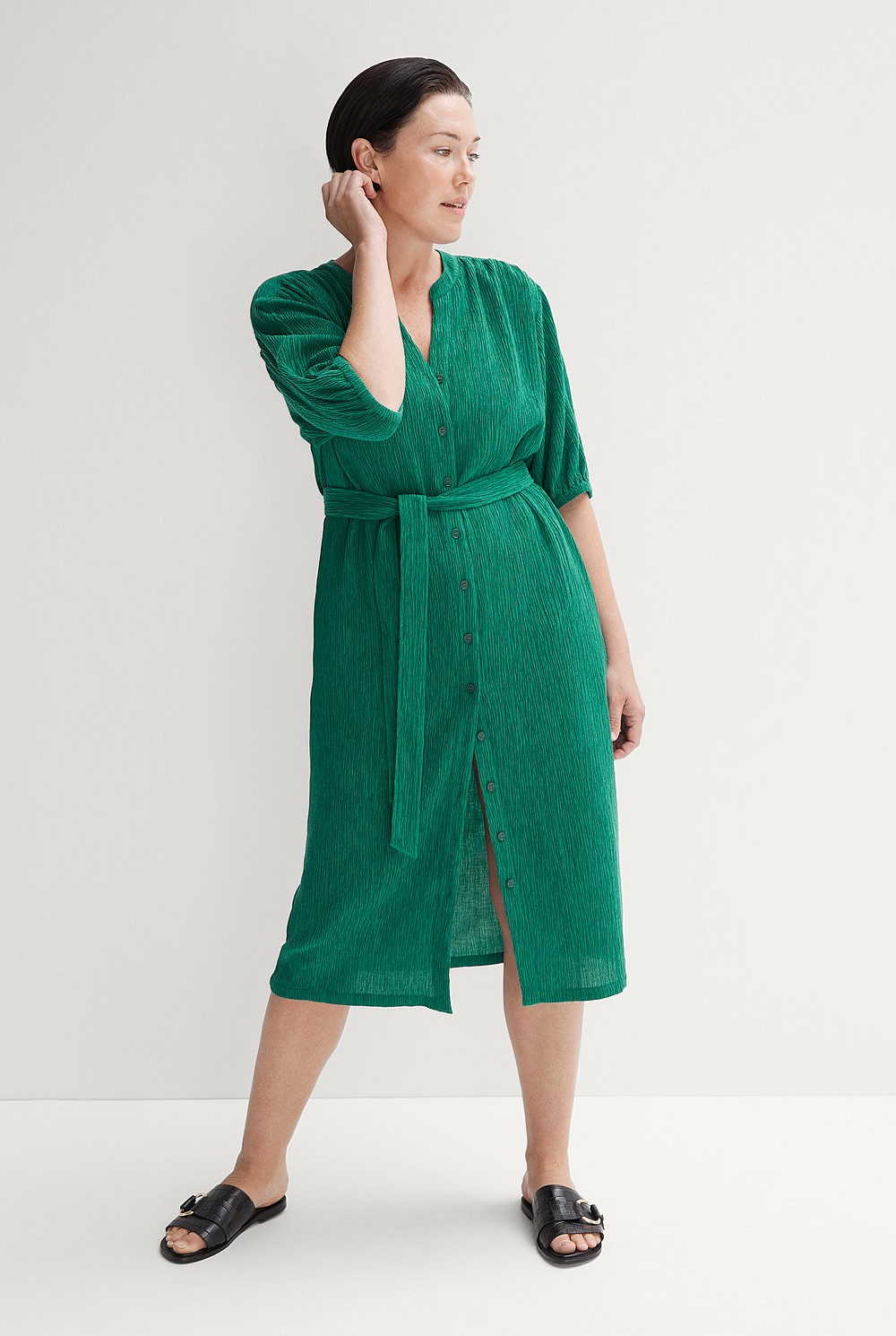 Emerald Textured Dolman Sleeve Dress - WOMEN Dresses | Trenery