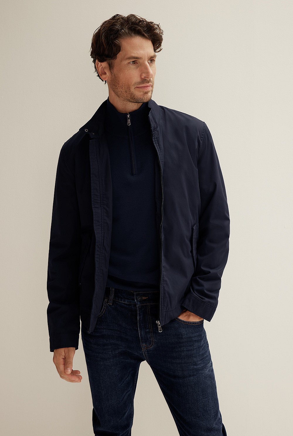 Navy Modern Harrington Jacket - MEN Outerwear | Trenery