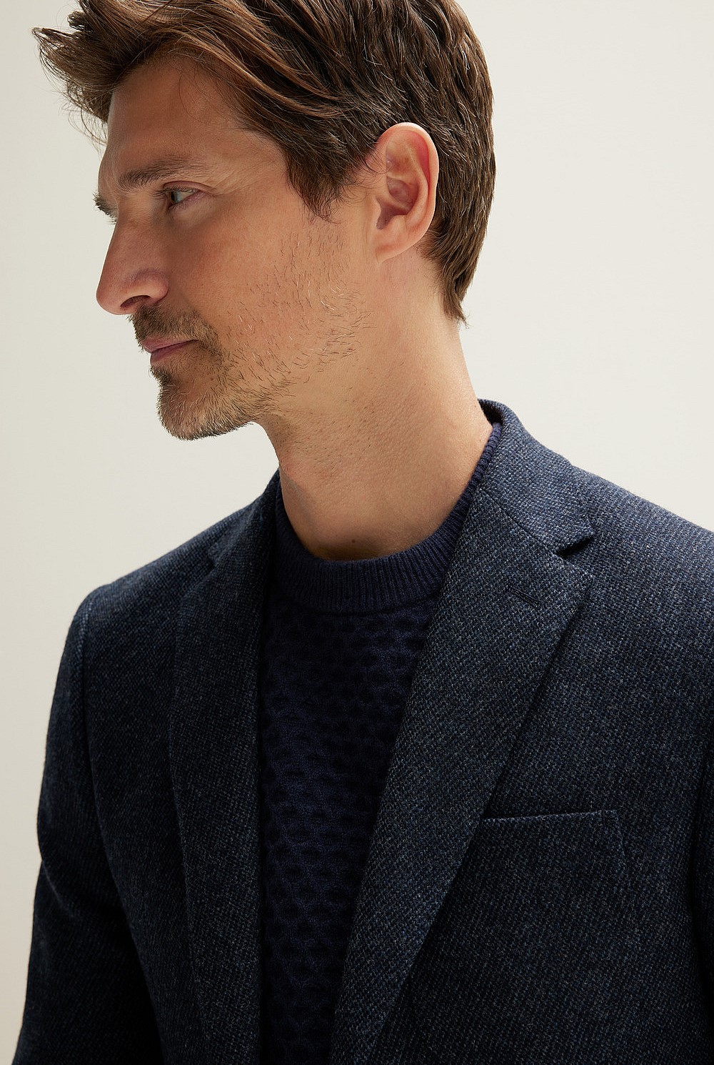 Ink Blue Regular Fit English Tweed Blazer - MEN Outerwear | Trenery