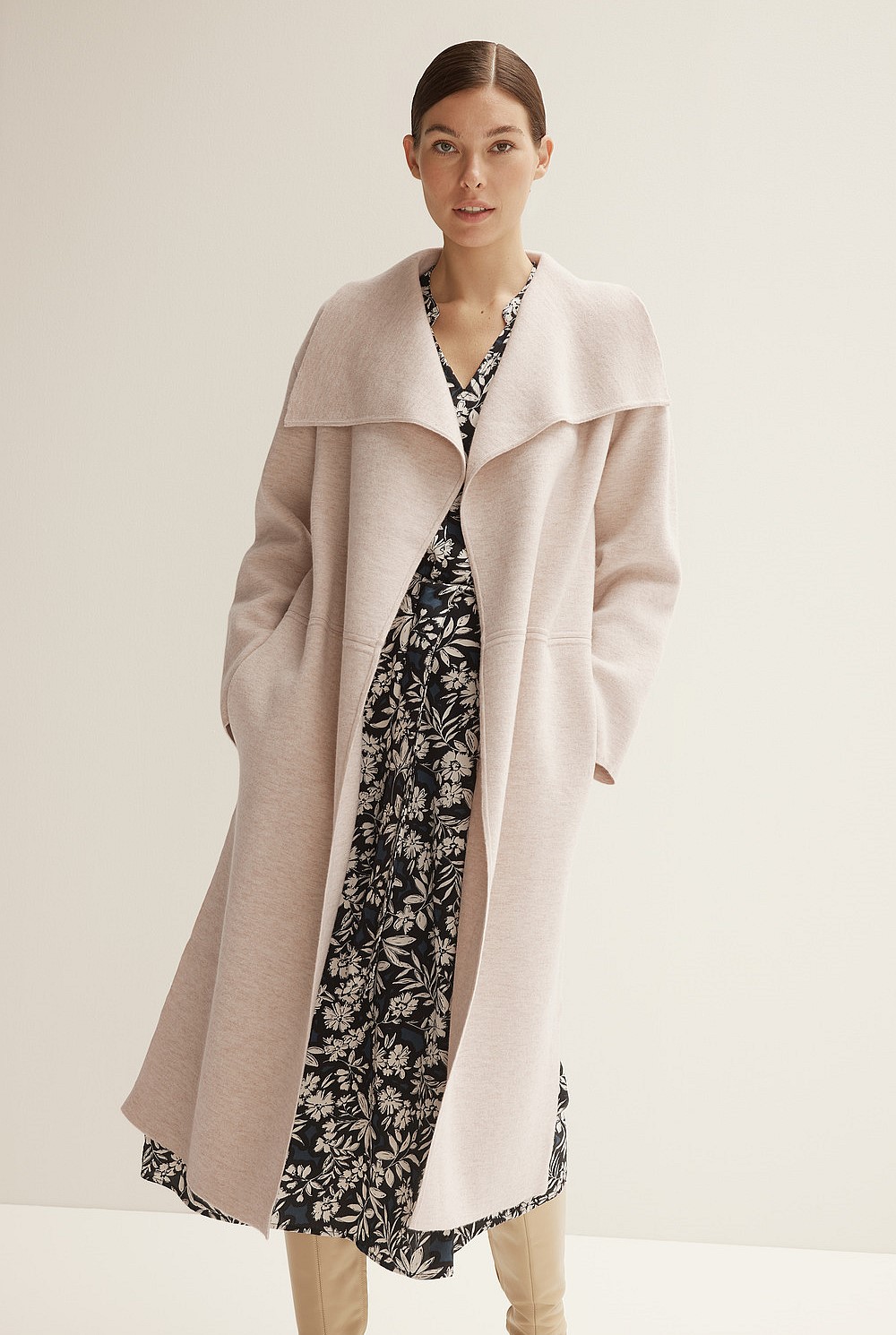 Oatmeal Marle Double Knit Waterfall Cardigan - WOMEN Cardigans | Trenery