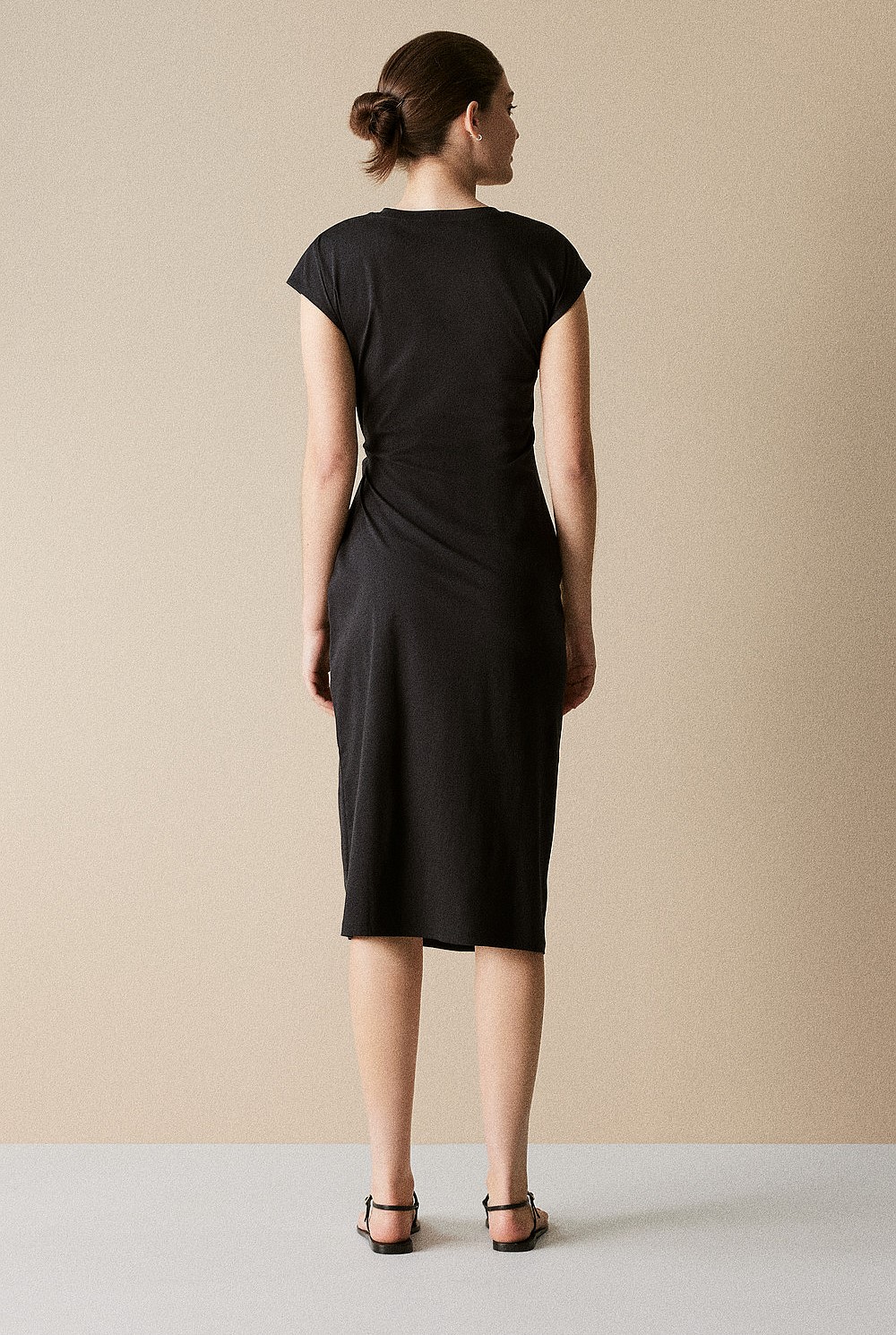 Black Cotton Interlock Wrap Dress - WOMEN Dresses | Trenery