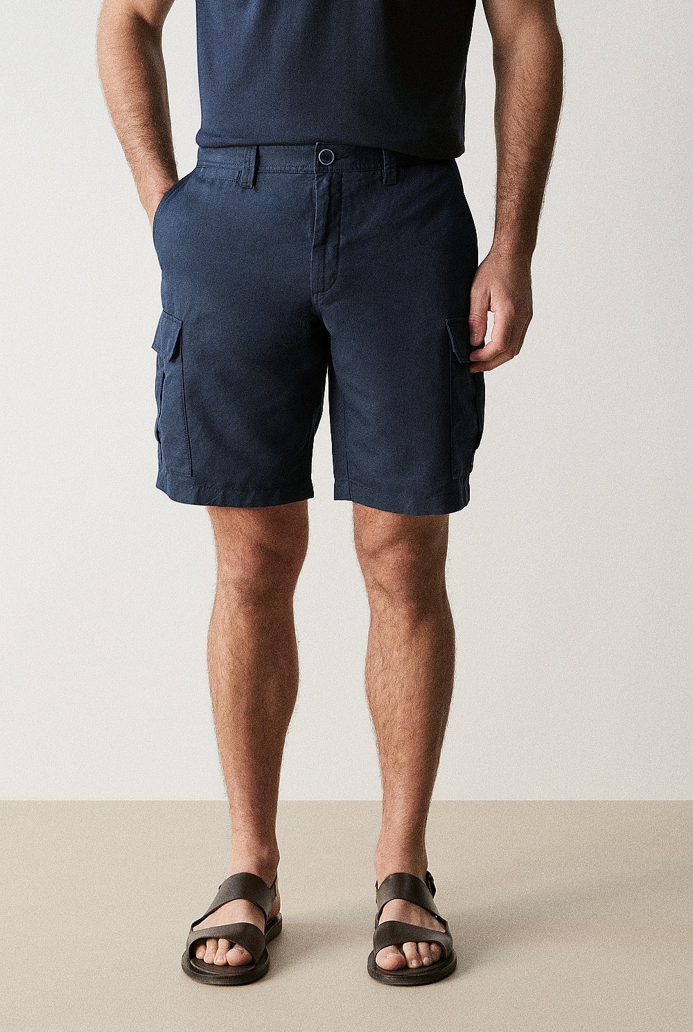 Navy Linen Cotton Utility Short - MEN Shorts | Trenery