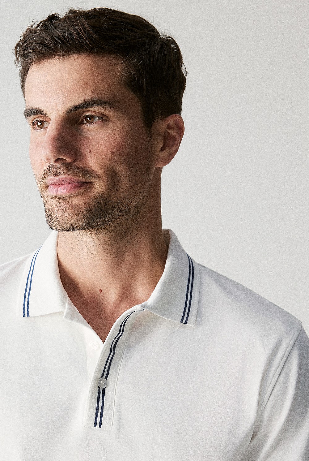 White Cotton Interlock Contrast Trim Polo - MEN T-Shirts | Trenery