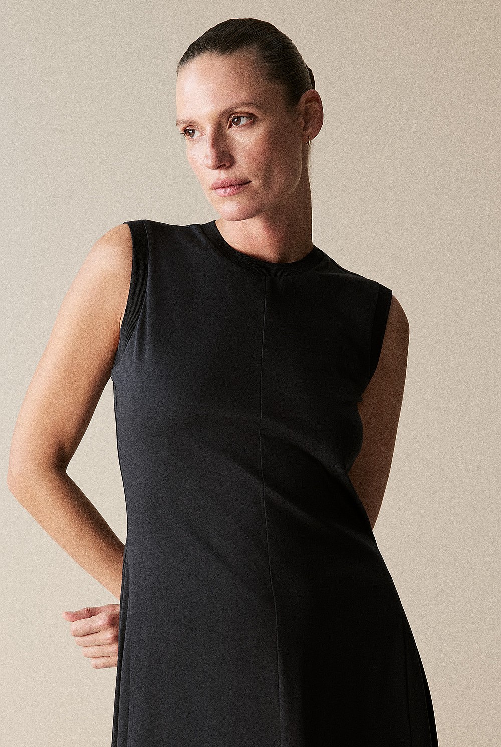 Black Cotton Interlock Tank Dress - WOMEN Dresses | Trenery