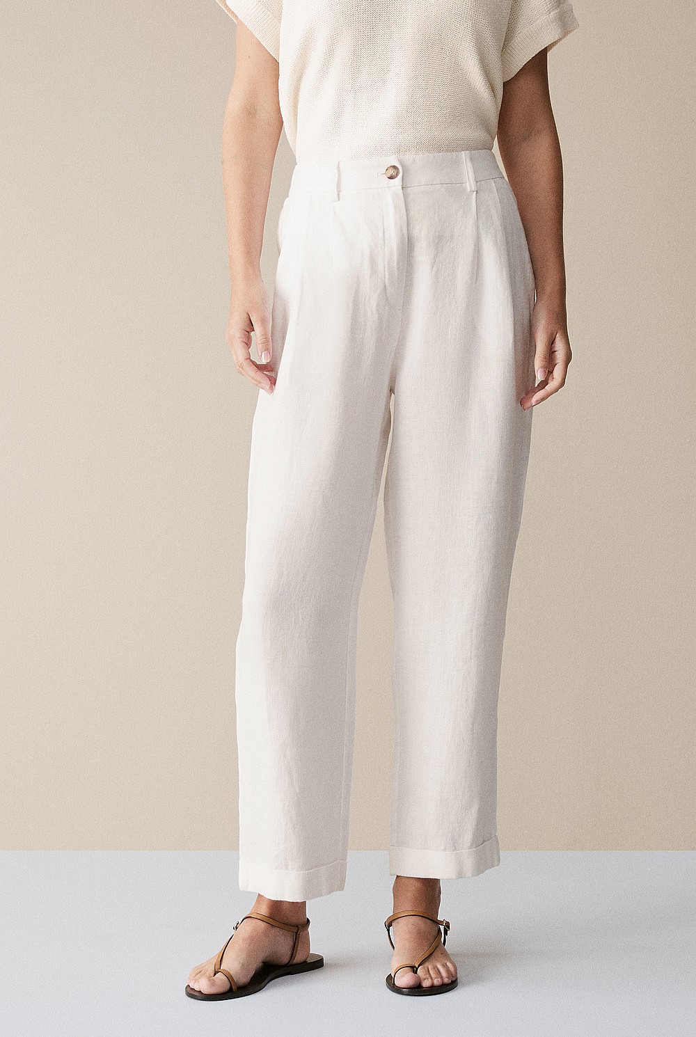 White Linen Pleat Front Pant - WOMEN Pants | Trenery