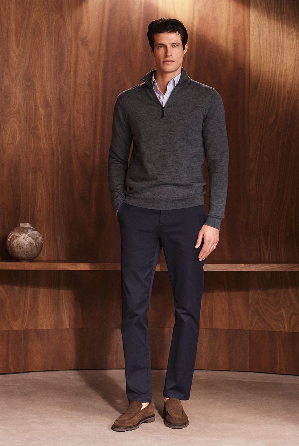 Navy Tailored Fit Cotton Twill Window Pane Check Shirt - MEN Shirts ...