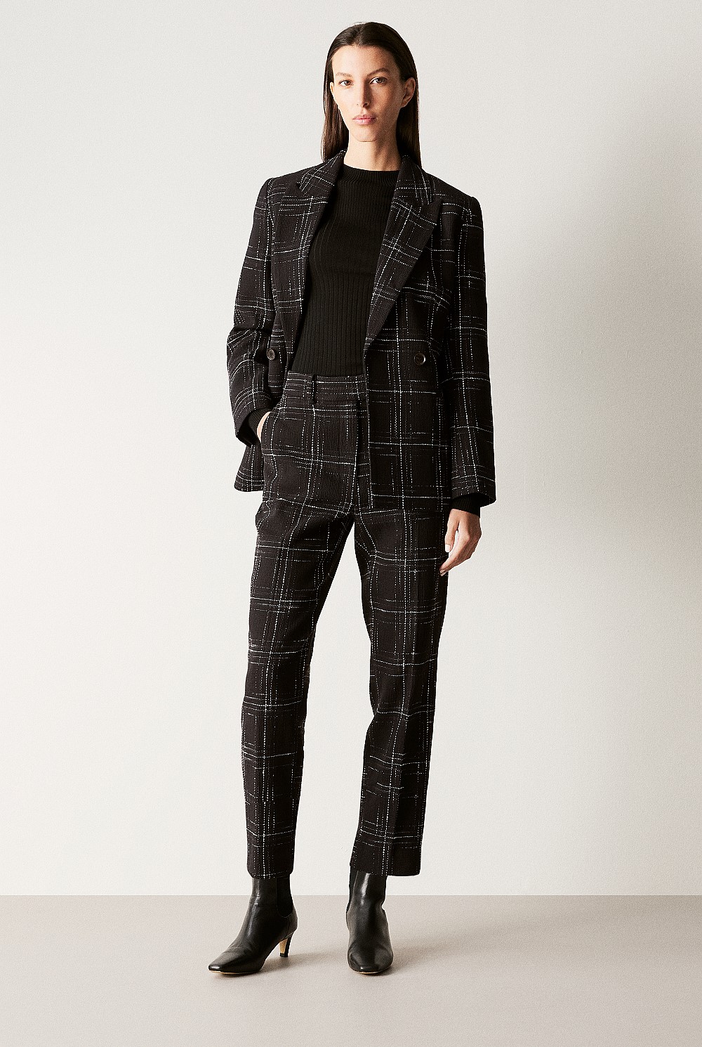 Black Window Pane Check Italian Tweed Blazer - WOMEN Blazers | Trenery