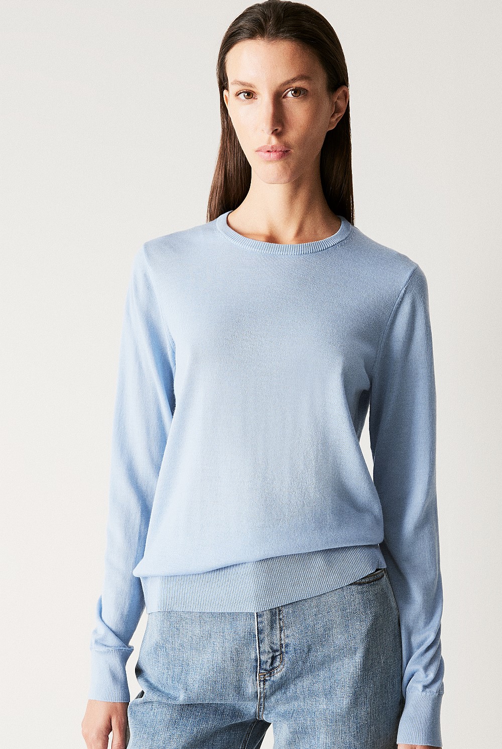 Pale Blue Merino Crew Neck Knit - WOMEN Knitwear | Trenery