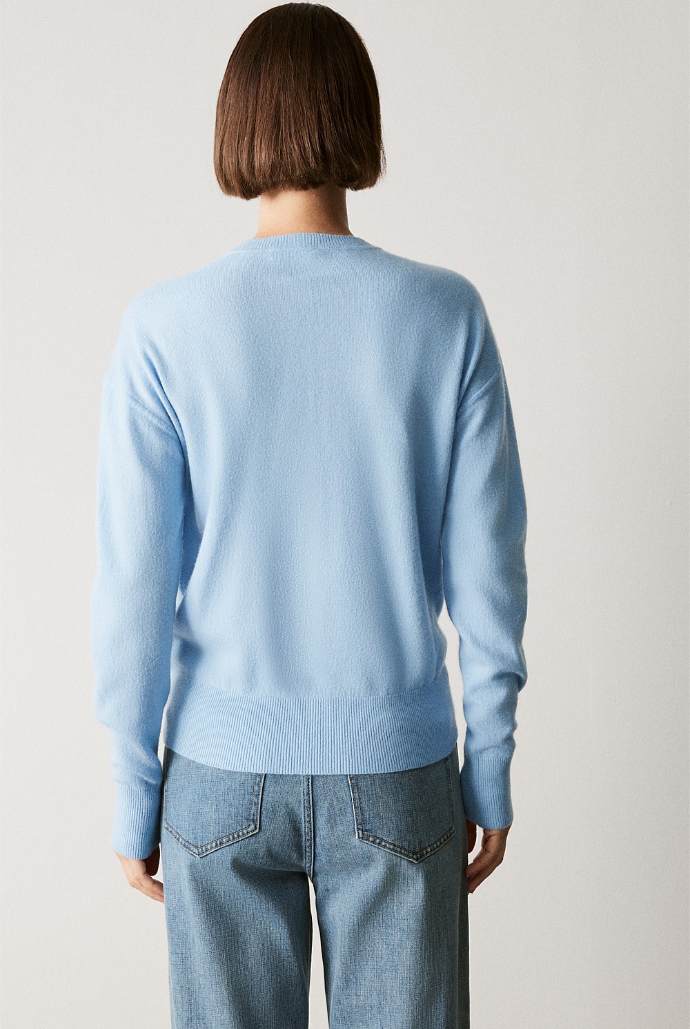 Sky Blue Merino Blend Forward Shoulder Seam Relaxed Crew - WOMEN ...