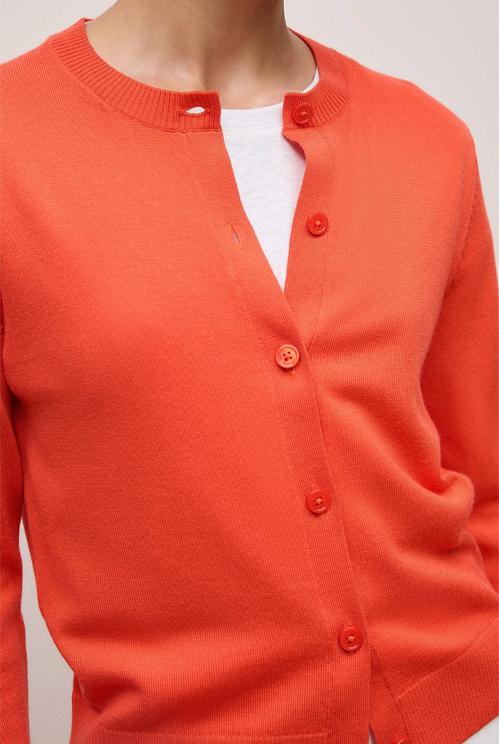Fiesta Red Merino Classic Crew Cardigan - WOMEN Cardigans | Trenery