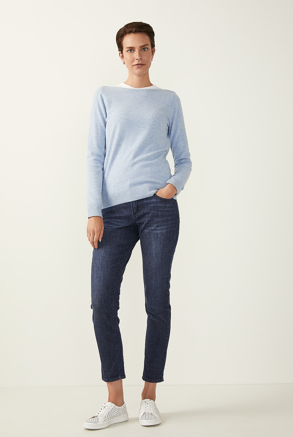 Porcelain Blue Boat Neck Extrafine Merino Knit - WOMEN Knitwear | Trenery