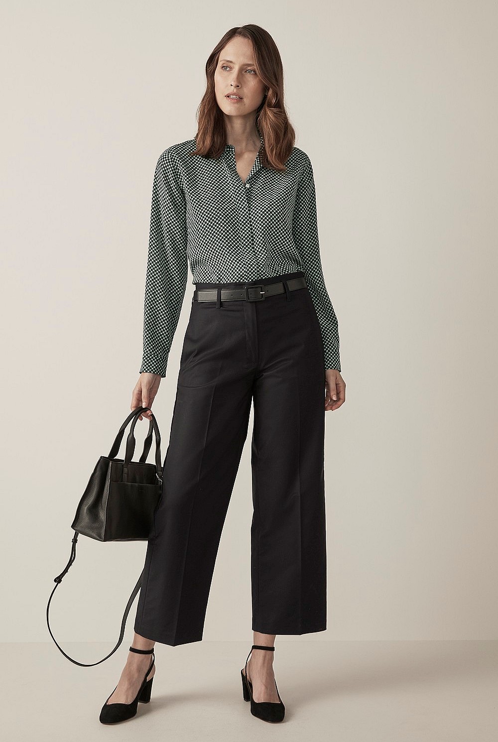 Black Cotton Double Cloth Wide Leg Pant - WOMEN Pants | Trenery