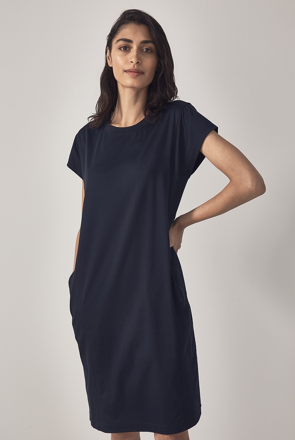 Night Sky Cotton Interlock Short Sleeve Dress - WOMEN Dresses | Trenery